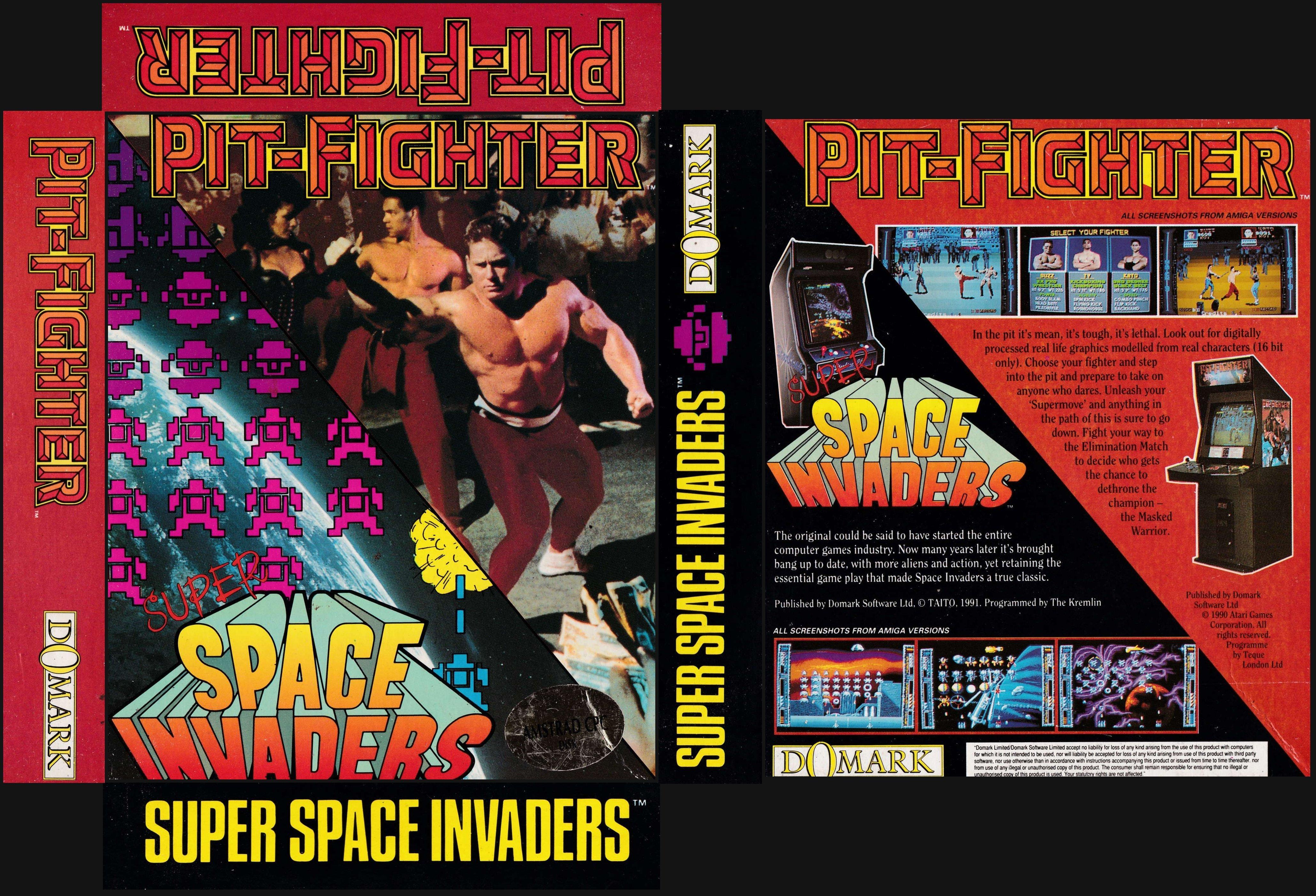 CPCRULEZ > AMSTRAD CPC > GAMESLIST > COMPILATION: PIT-FIGHTER+SUPER SPACE INVADERS (c) DOMARK