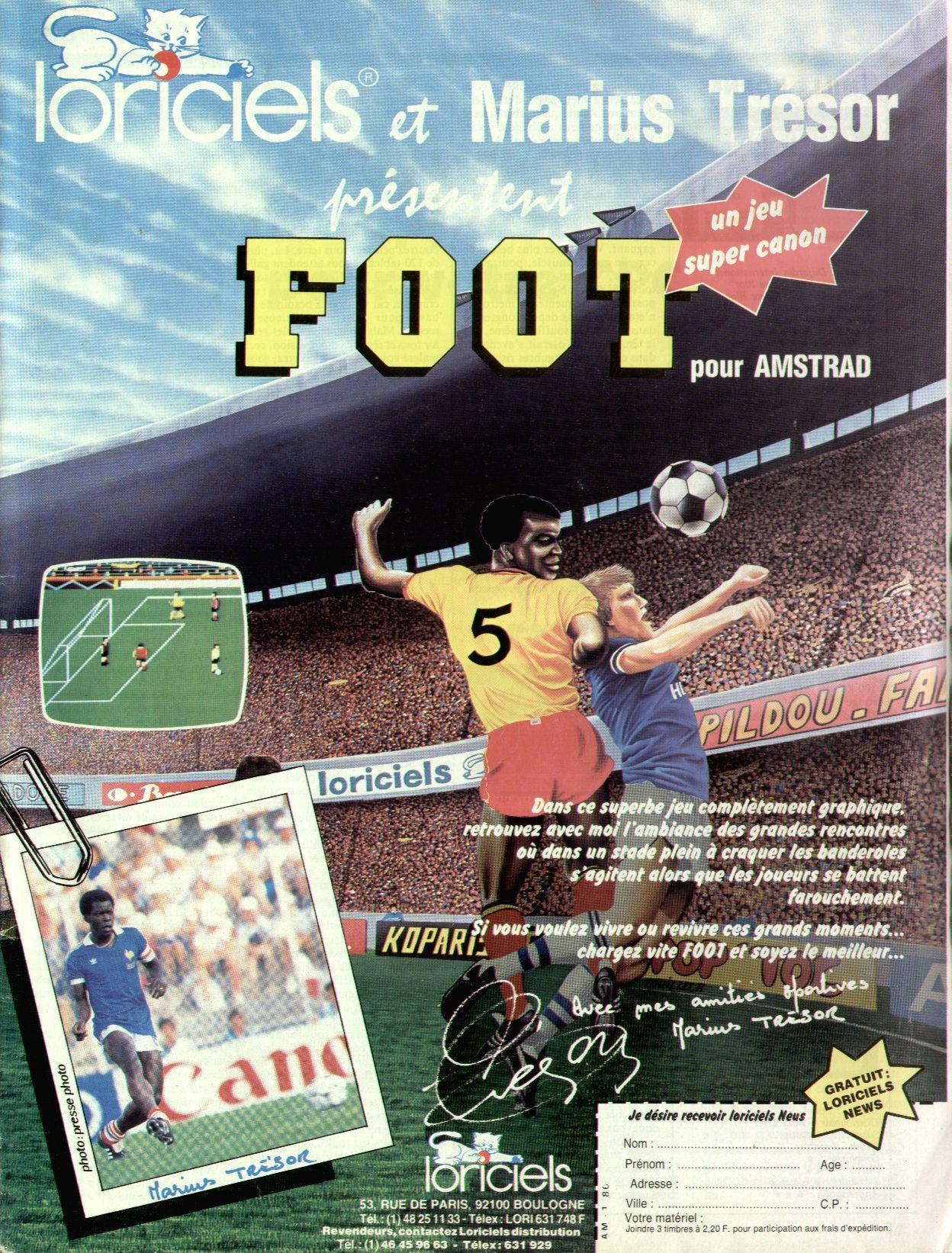 CPCRULEZ > AMSTRAD CPC > GAMESLIST > FOOT MARIUS TRÉSOR (c) LORICIELS