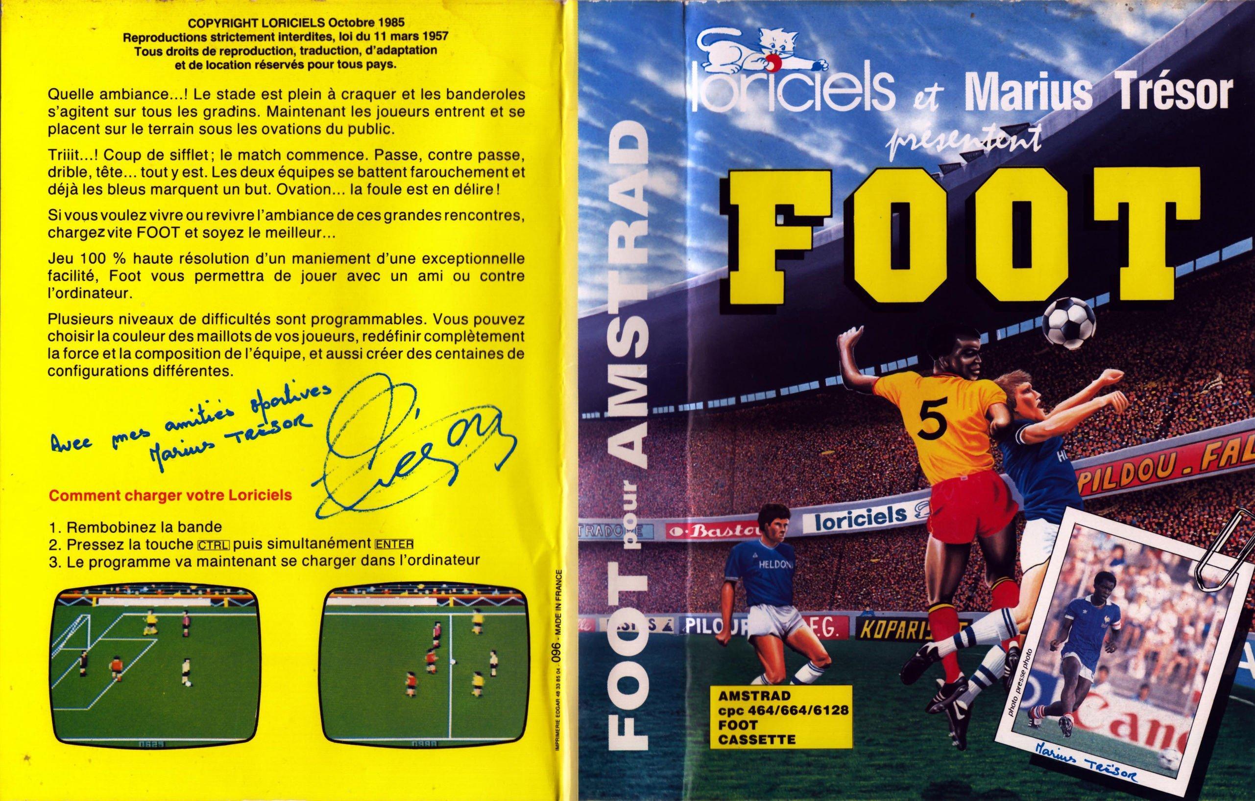 CPCRULEZ > AMSTRAD CPC > GAMESLIST > FOOT MARIUS TRÉSOR (c) LORICIELS