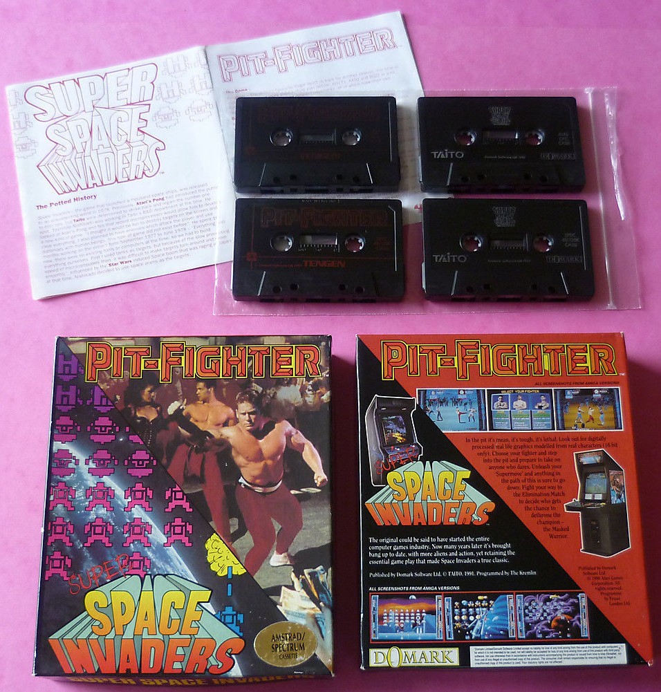 CPCRULEZ > AMSTRAD CPC > GAMESLIST > COMPILATION: PIT-FIGHTER+SUPER SPACE INVADERS (c) DOMARK
